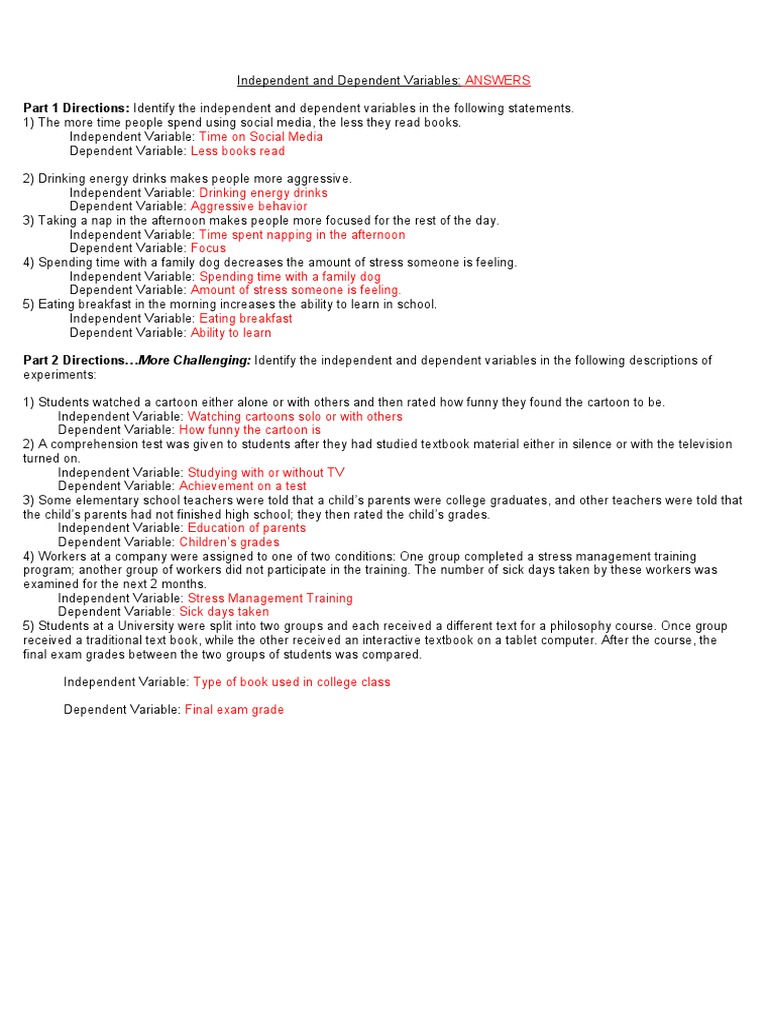 Grade 7 Science Variable Practice-Answers | PDF | Schools | Textbook