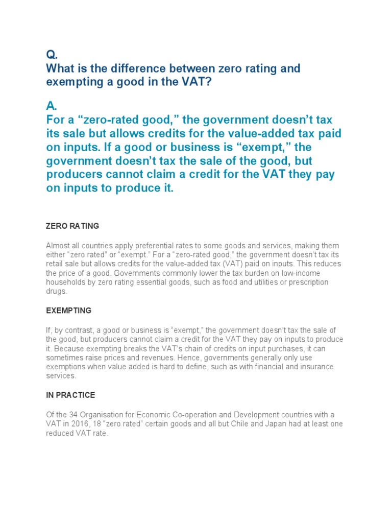 Difference Between Zero Rating and Exempting A Good in The VAT | PDF ...