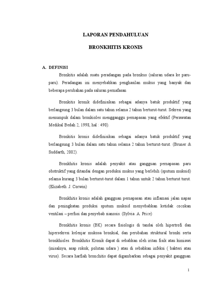 Laporan Pendahuluan Bronkhitis Kronis | PDF