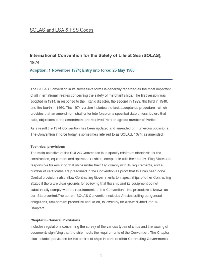 Solas and Lsa & Fss Codes: International Convention For The Safety of ...