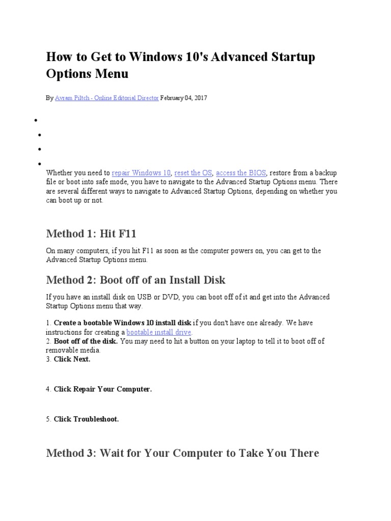 How To Get To Windows 10's Advanced Startup Options Menu: Method 1: Hit ...