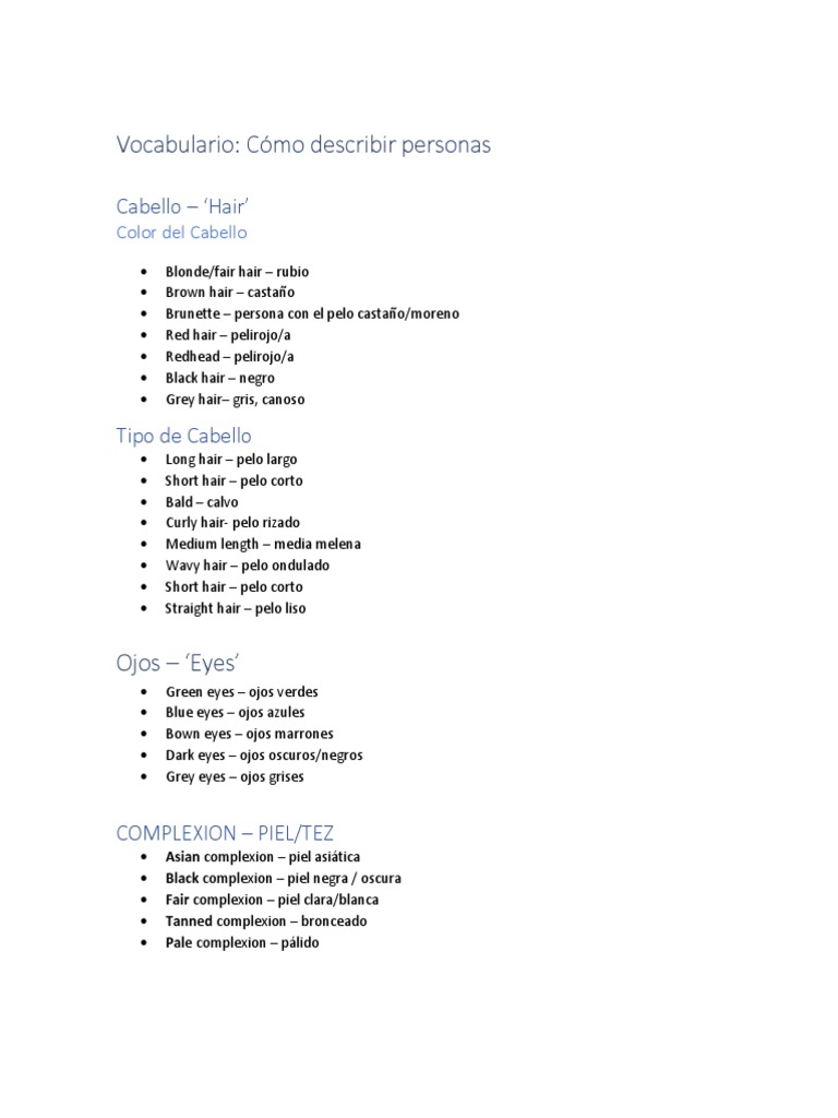 Vocabulary Describir Personas | PDF | Apariencia humana | Anatomía de ...