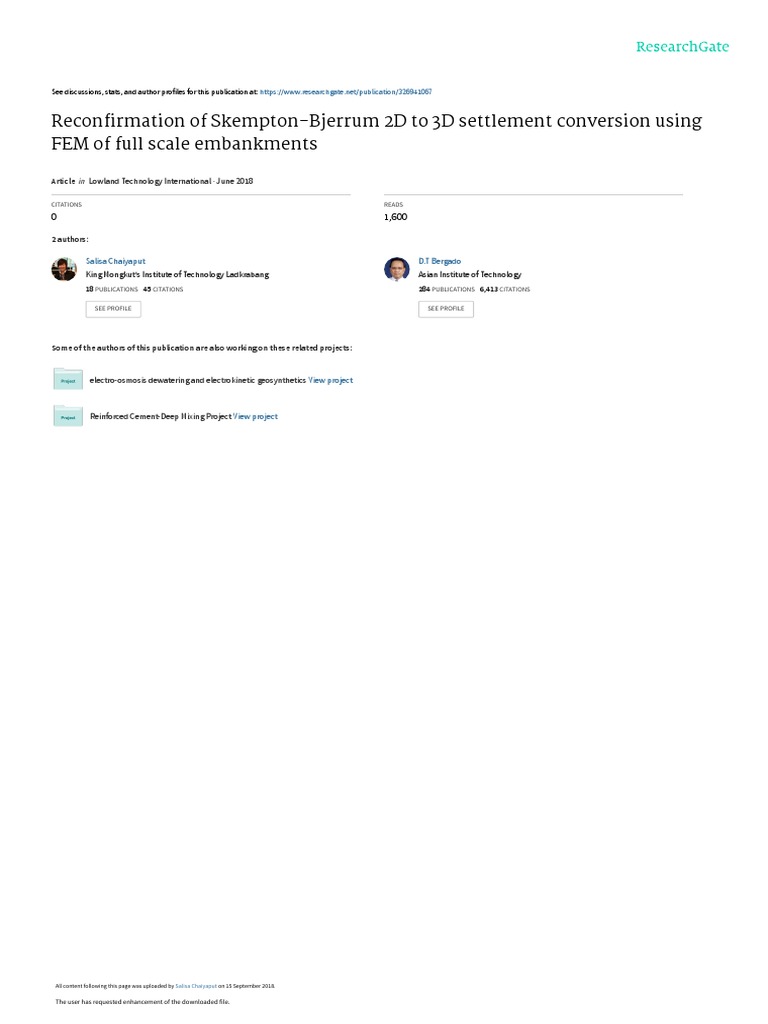 Reconfirmation of Skempton-Bjerrum 2D To 3D Settlement Conversion Using ...