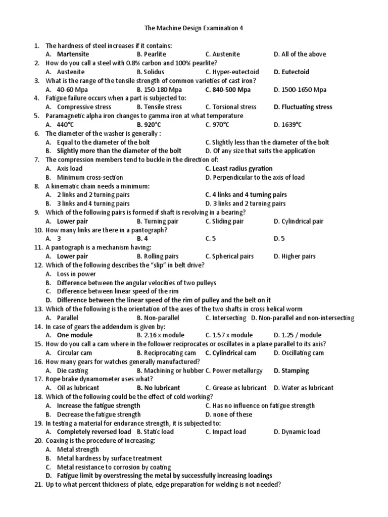Machine Design Examination 4 | PDF | Belt (Mechanical) | Gear
