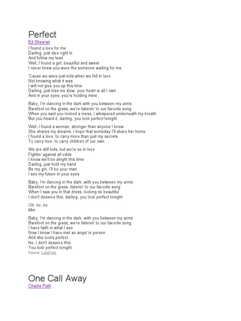 Perfect Lyrics | PDF