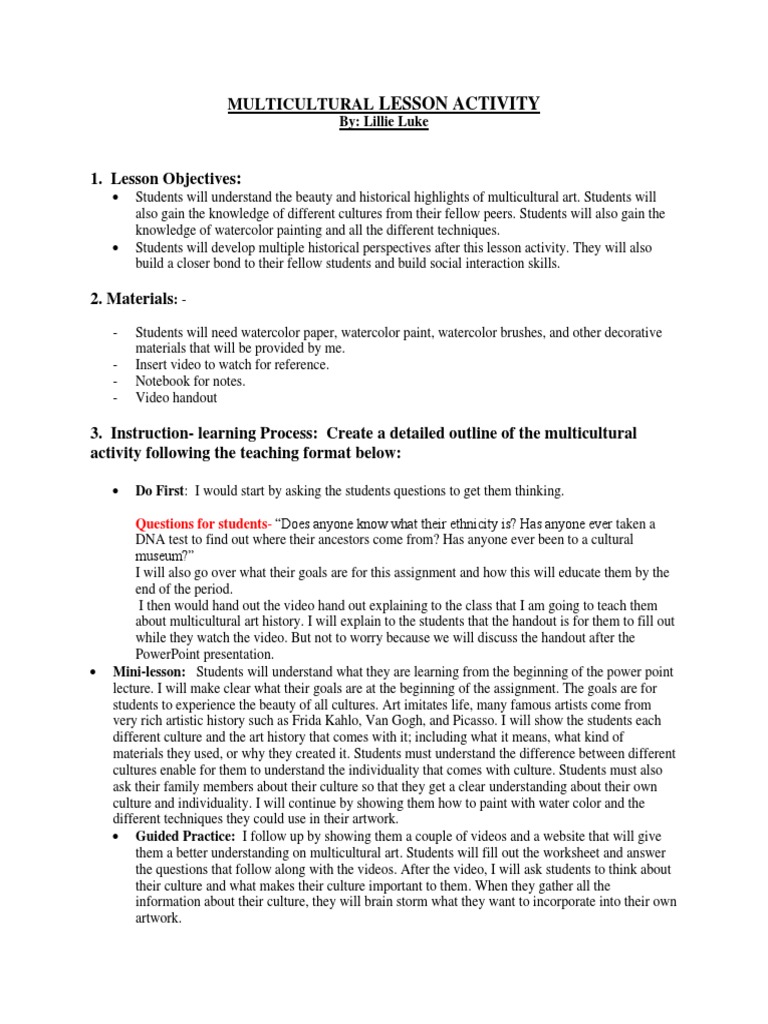 Multicultural Lesson Plan Edu 280 | PDF | Paintings | Lecture
