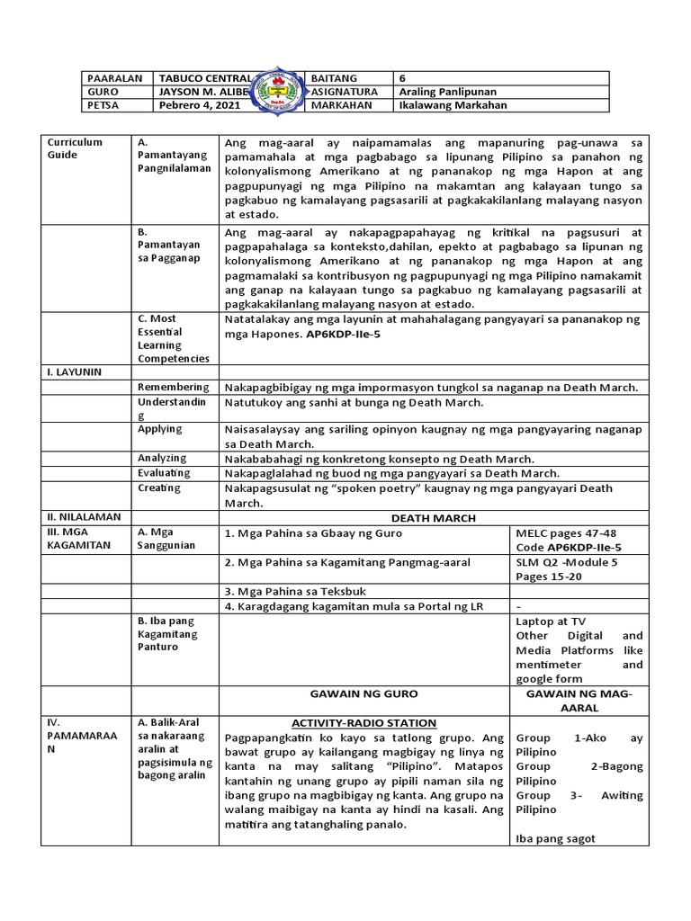 Lesson Plan in Ap6 | PDF