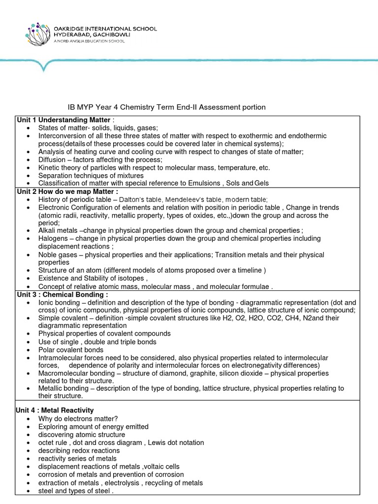 Updated IB MYP GRADE - 9 - CHEMISTRY - TERM 2 - PORTION - 2020-21 | PDF ...