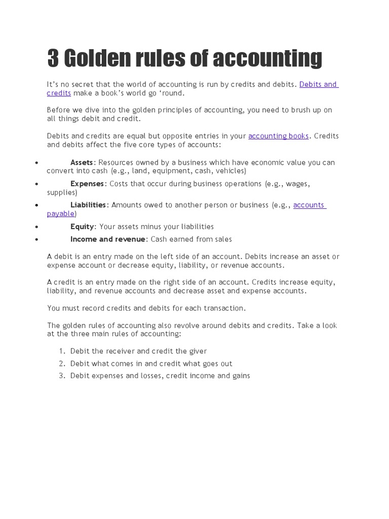 3 Golden Rules of Accounting | PDF | Debits And Credits | Financial ...