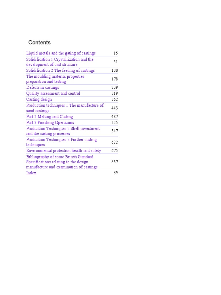 Foundry Technology by Peter Beeley Book Contents | PDF