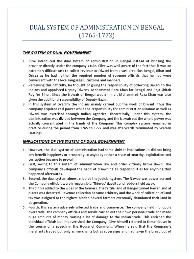 Dual System of Administration in Bengal | PDF | Christian Mission ...
