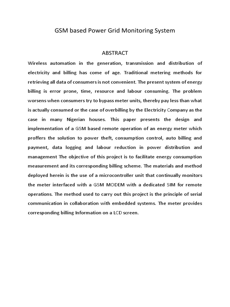 GSM Based Power Grid Monitoring System | PDF | Arduino | Microcontroller