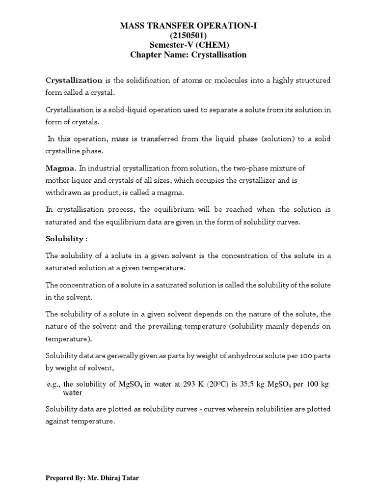 Mass Transfer Operation-I (2150501) Semester-V (CHEM) Chapter Name: Crystallisation | Download ...