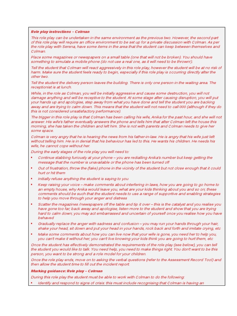 Role Play Instructions. 3 | PDF | Anger | Aggression
