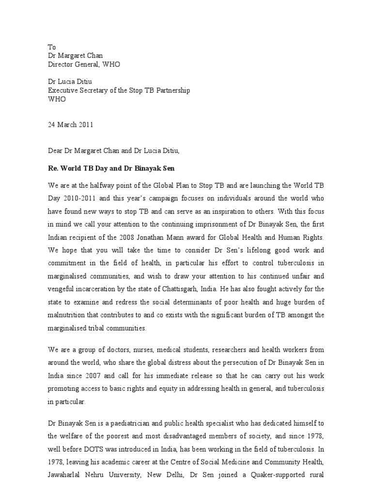 Stop TB Letter 24 March Binayak | PDF | Tuberculosis | Public Health