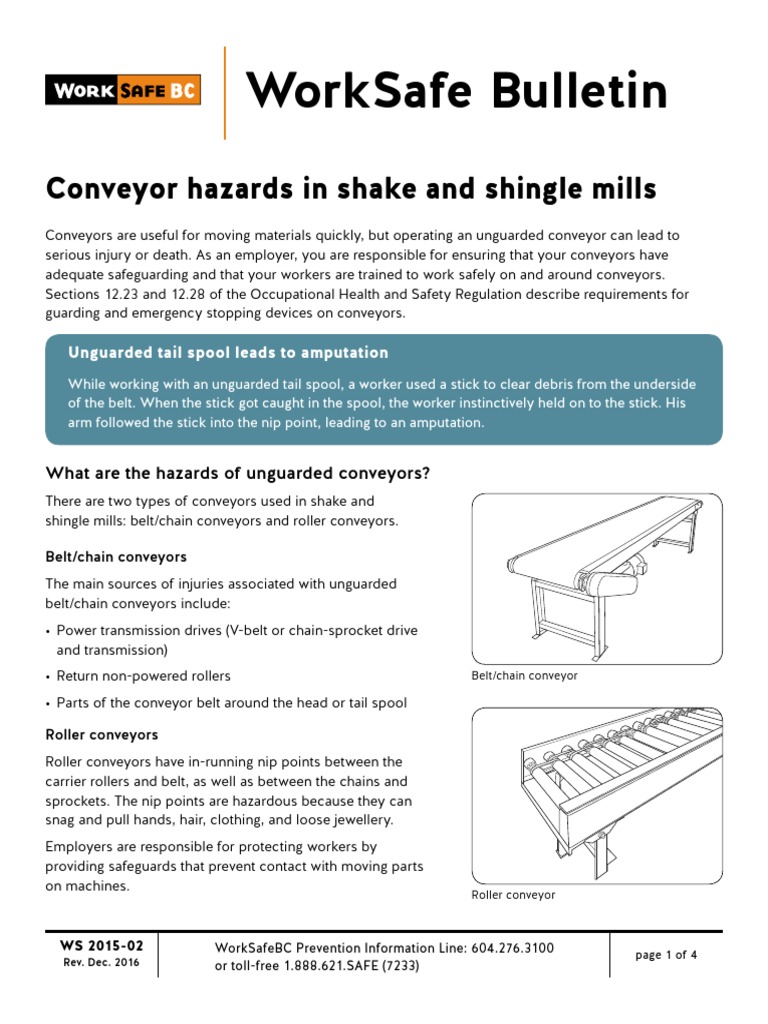 Worksafe Bulletin: Conveyor Hazards in Shake and Shingle Mills | PDF ...
