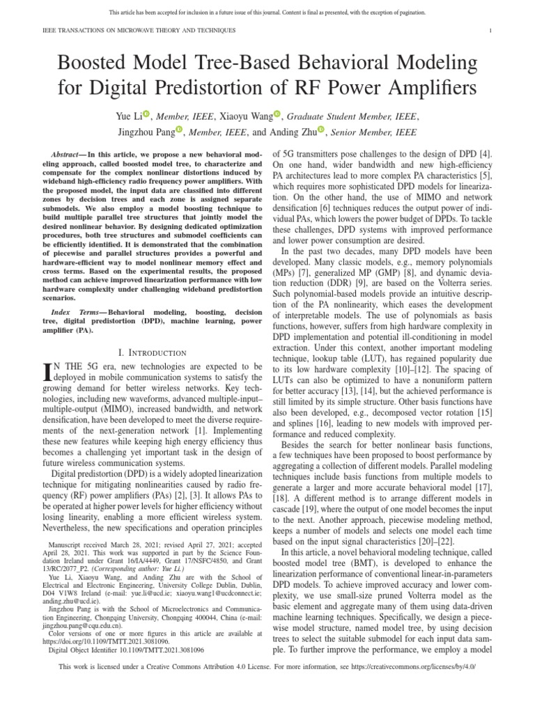 Boosted Model Tree-Based Behavioral Modeling For Digital Predistortion ...
