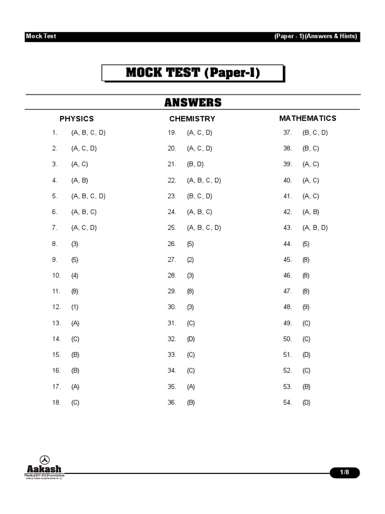 Mock Test Answers and Hints | PDF | Analytical Chemistry | Chemistry