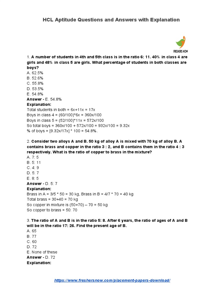 HCL Aptitude Test Questions & Answers | PDF | Market (Economics) | Business