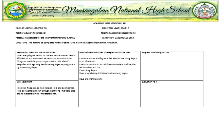 Academic Intervention Plan | PDF