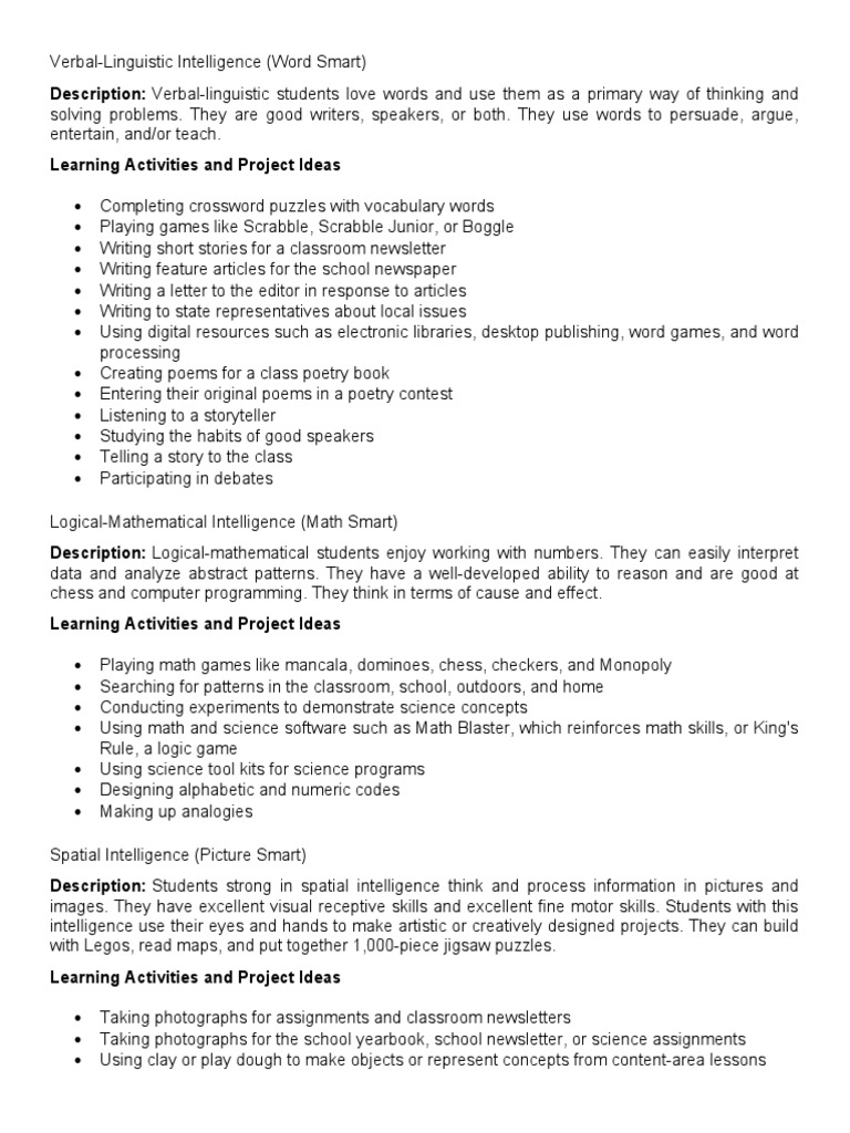 Multiple Intelligence Pdf Metacognition Id