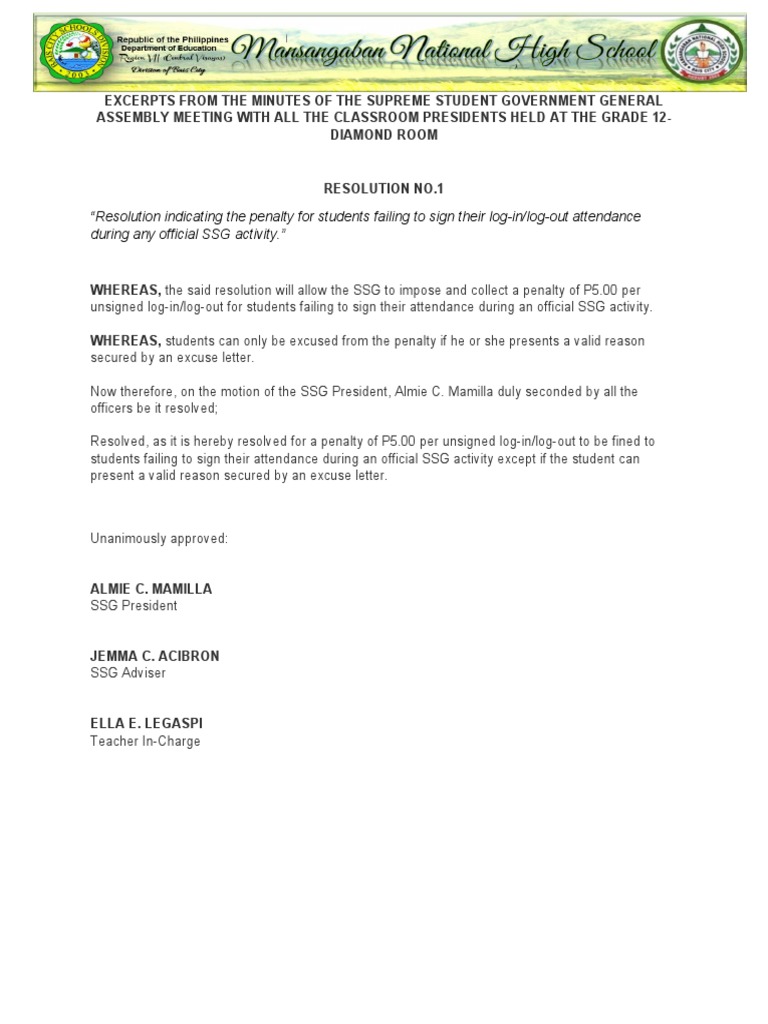 SSG Resolution No.1 | PDF