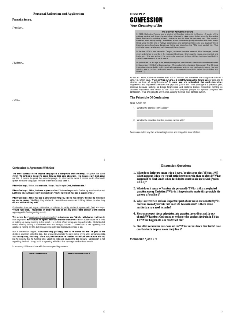 Confession: Personal Reflection and Application Lesson 2 | PDF ...