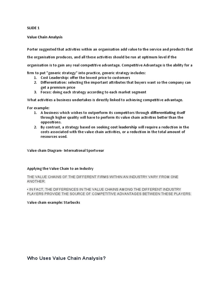 Value Chain Analysis Guide | PDF | Value Chain | Competitive Advantage
