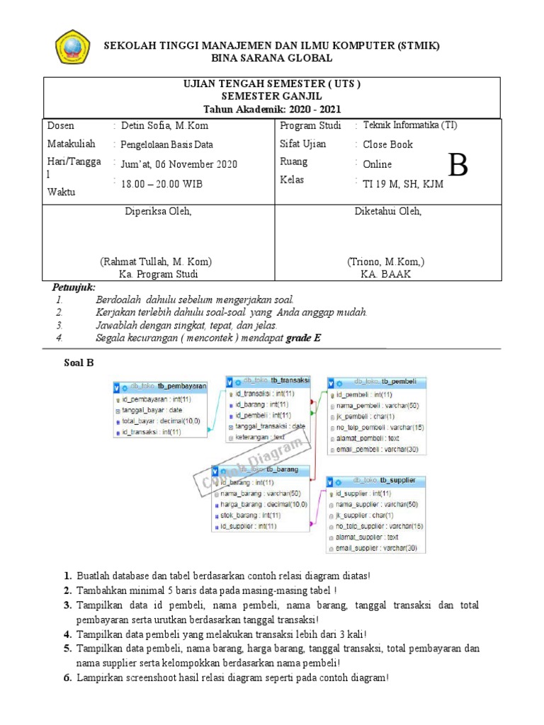 Soal UTS Pengelolaan Basis Data TI Type B | PDF