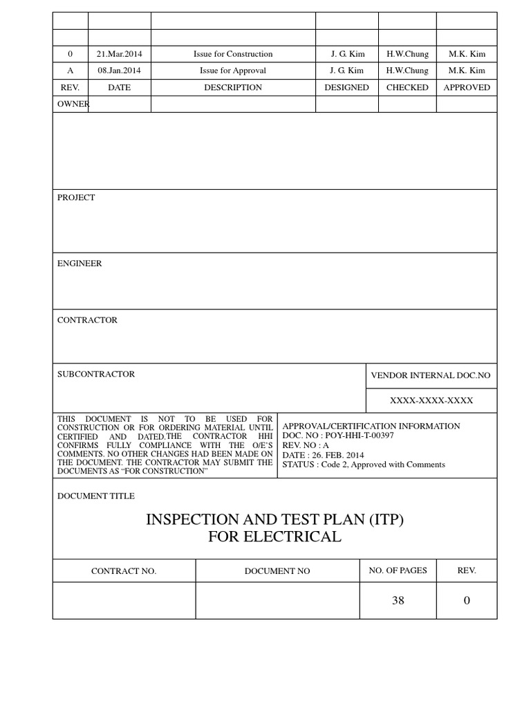 Inspection and Test Plan (Itp) For Electrical | PDF | Specification ...