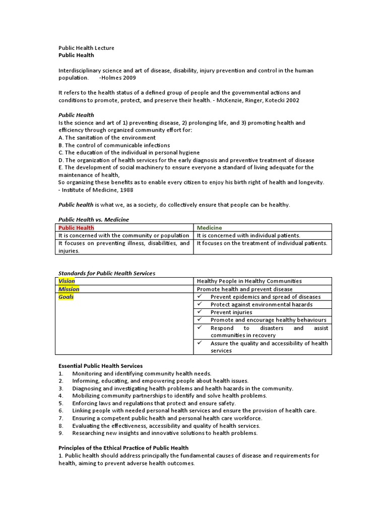 Public Health Lecture Notes | PDF | Public Health | Medicine