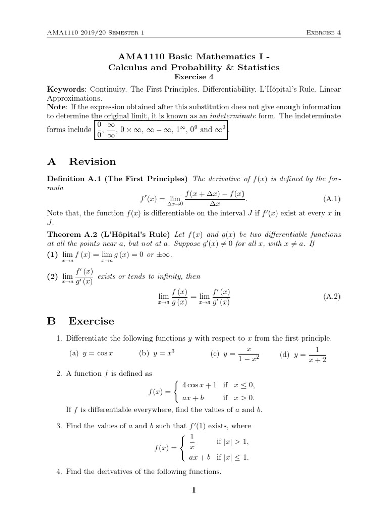 AMA1110 Tutorial - 4s | Download Free PDF | Derivative | Subtraction