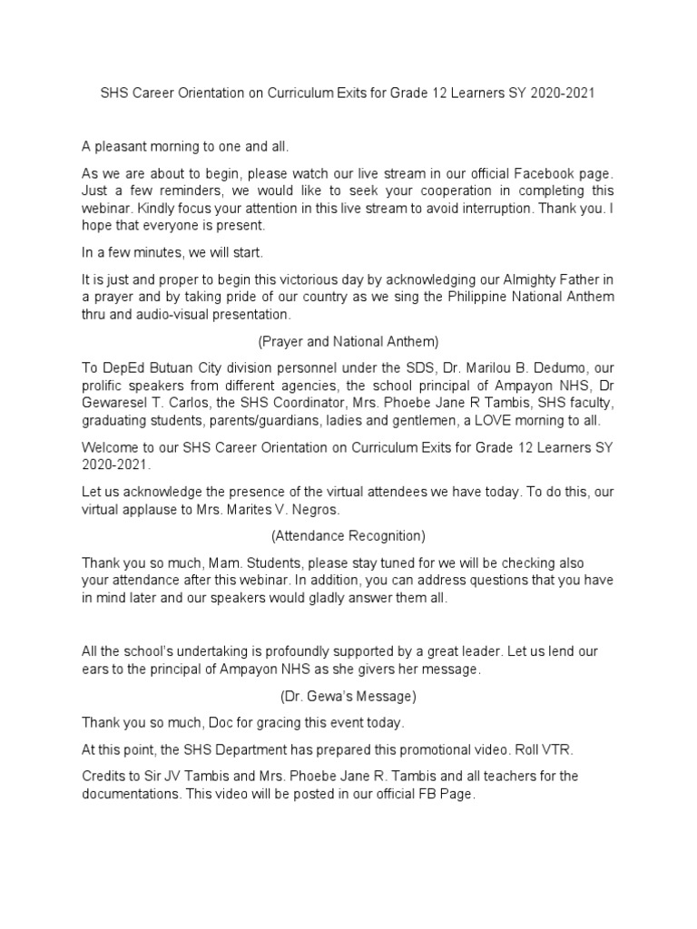 Shs Career Orientation Pdf Human Nature Communication