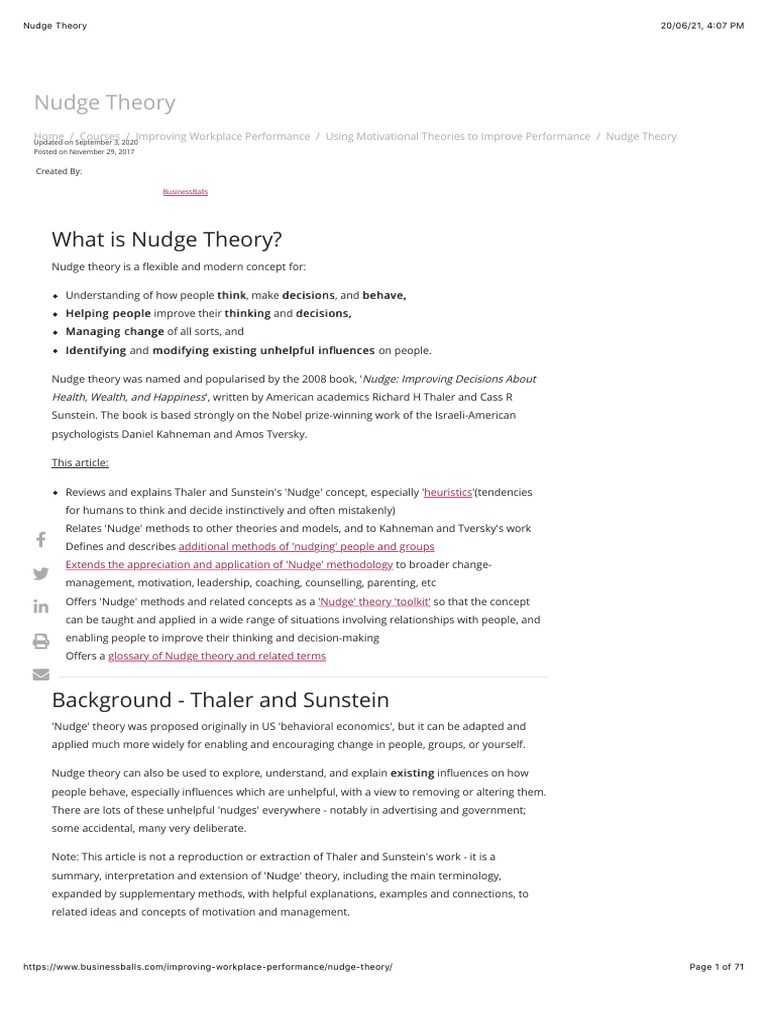 Nudge Theory | PDF | Behavioral Economics | Heuristics In Judgment And Decision Making