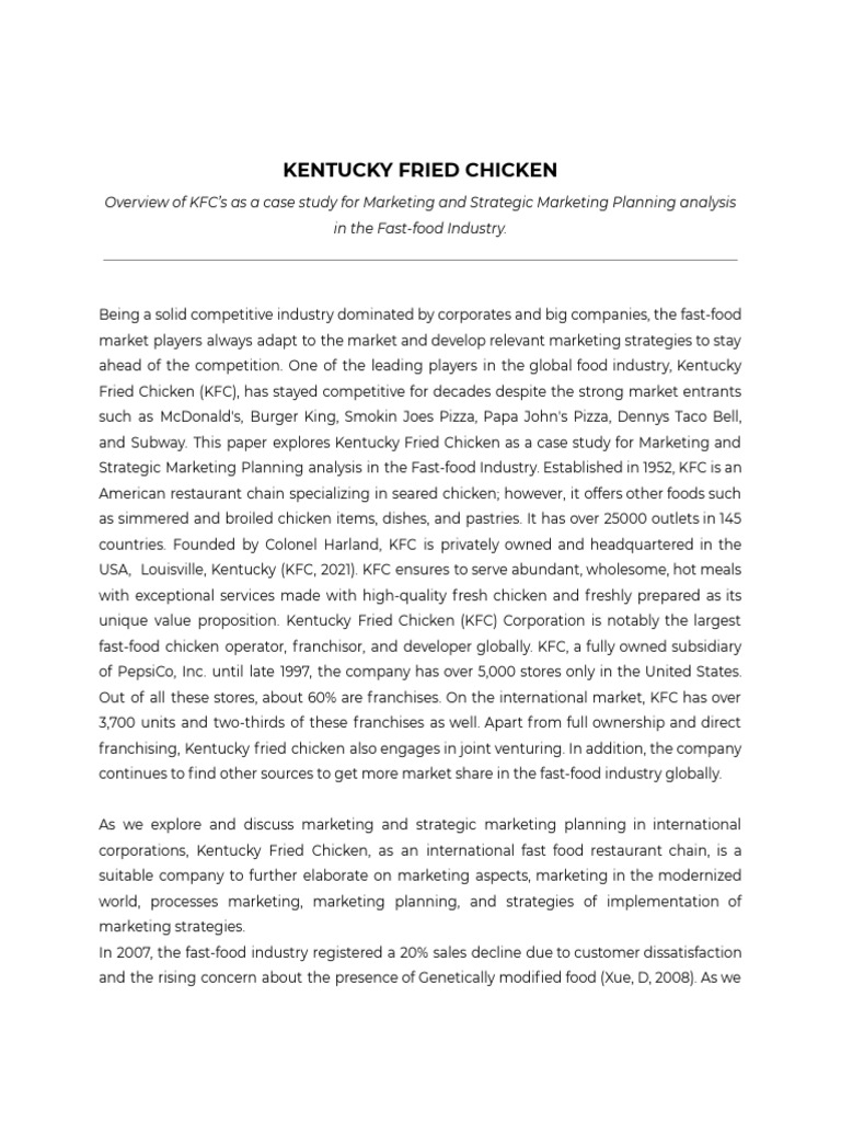 KFC - Marketing Case Study Paper | PDF | Fast Food | Franchising