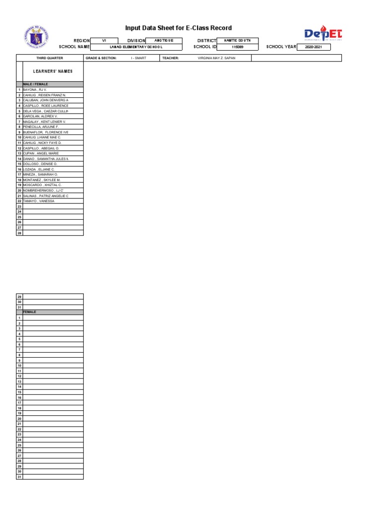 Grade-1 - 3rd-Quarter Class Record K12 | PDF
