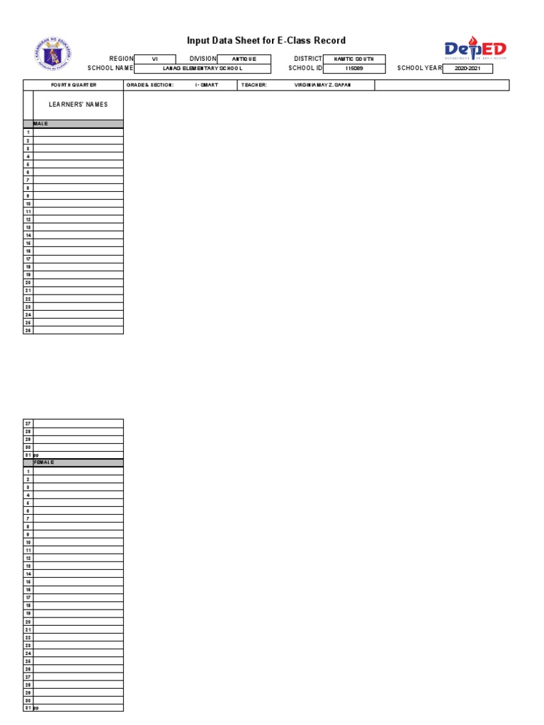 E-Class Record for Grade I - SMART | PDF | Human Nature | Schools