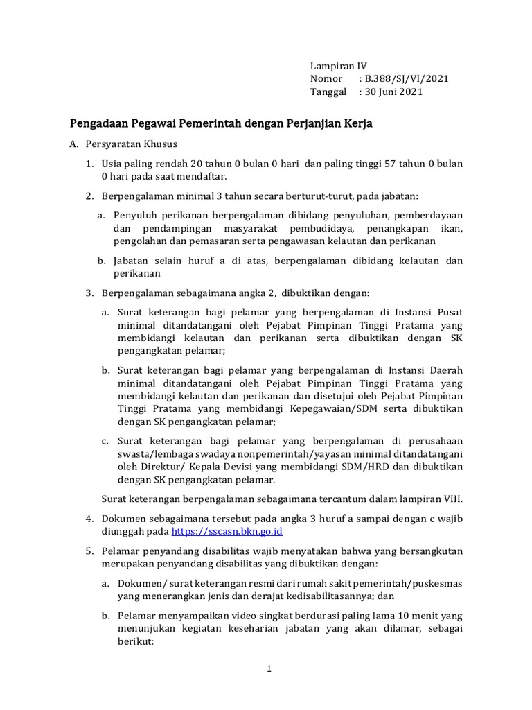 Lampiran IV Persayaratan Khusus Formasi PPPK KKP | PDF