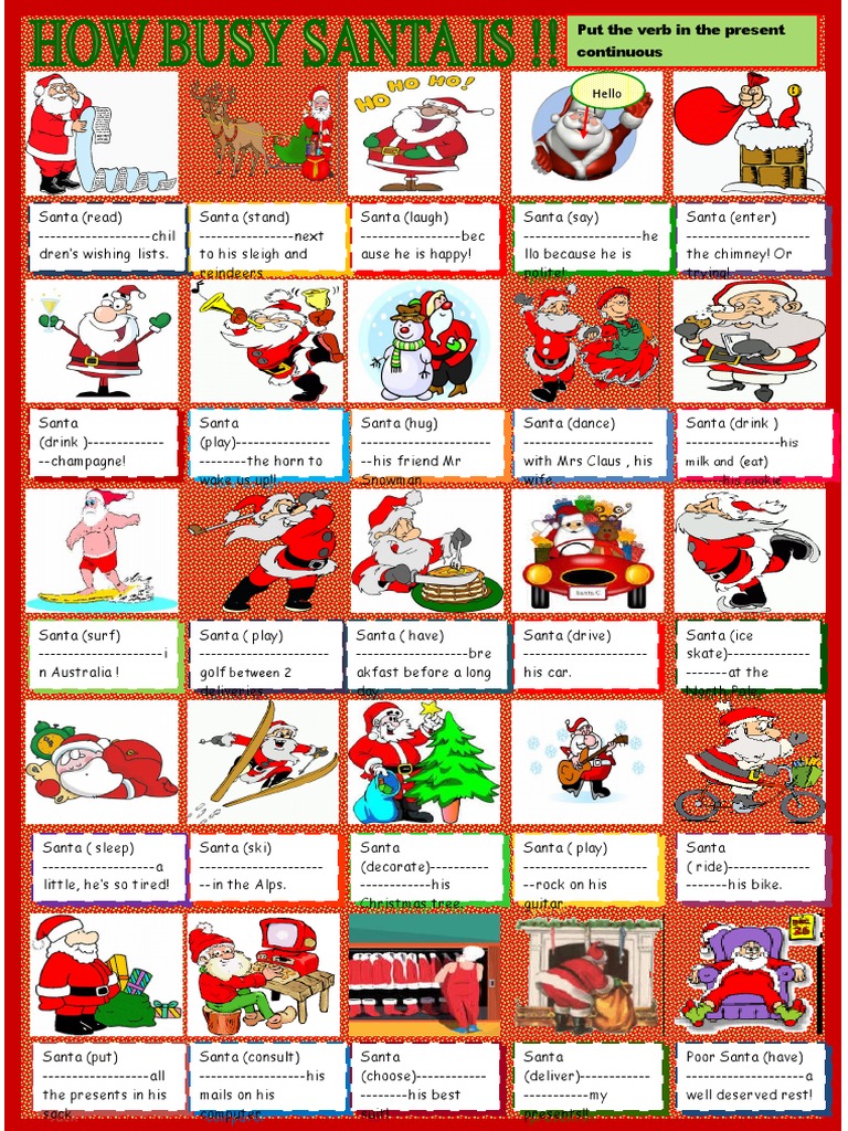 What Is Santa Doing Present Continuous Grammar Drills Picture ...