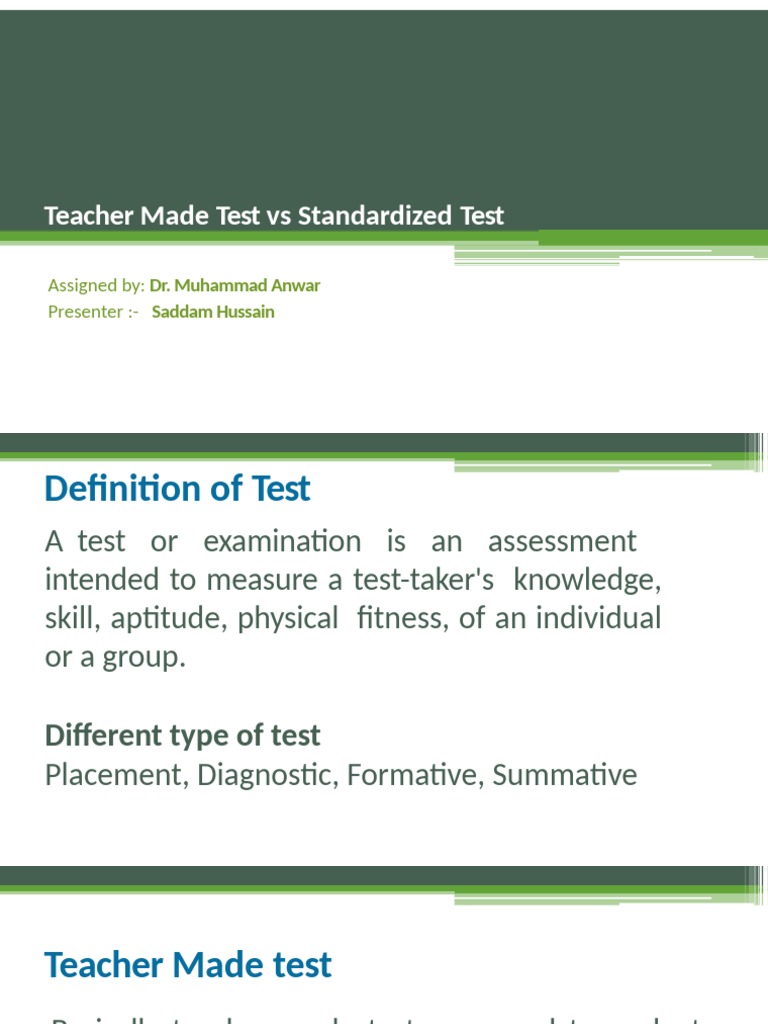 Teacher Made Vs Standard Test | PDF