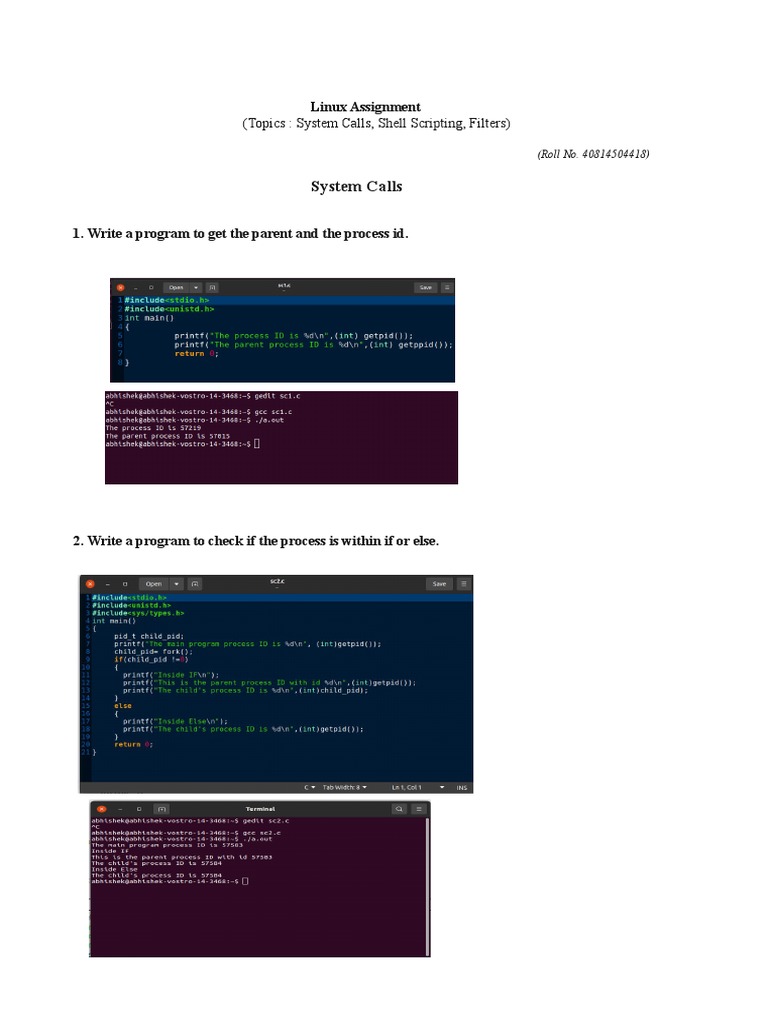 Linux Assgnment (System Calls, Shell Scripting, Filter) | Download Free PDF | Shell (Computing ...