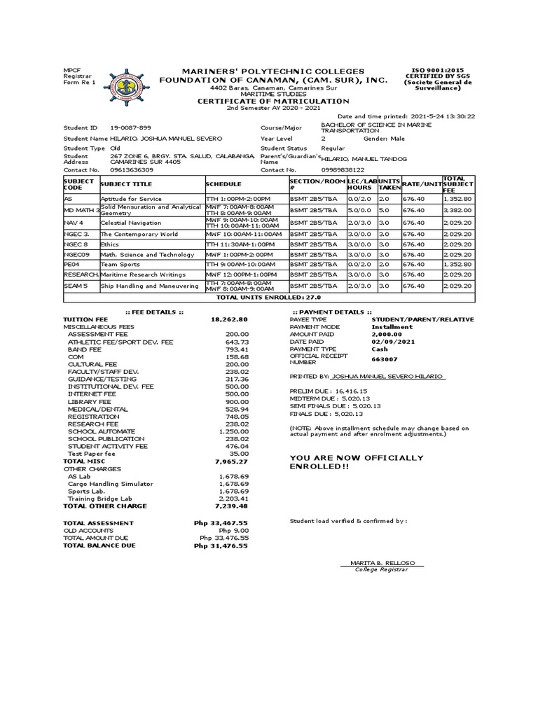 Mariners' Polytechnic Colleges Foundation of Canaman, (Cam. Sur), Inc ...