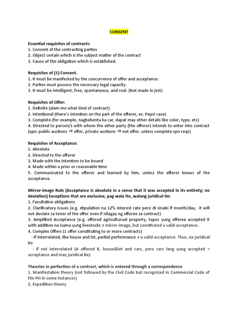 Theories in Perfection of A Contract, Which Is Entered Through A ...