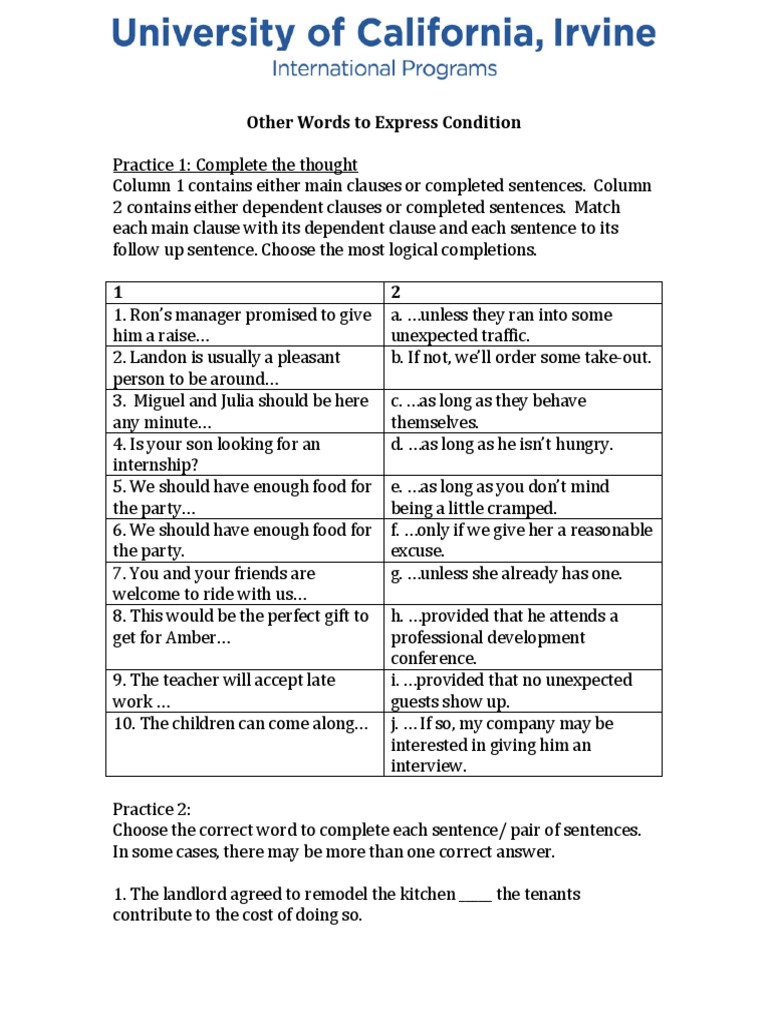 Other Words To Express Condition | PDF | Sentence (Linguistics)