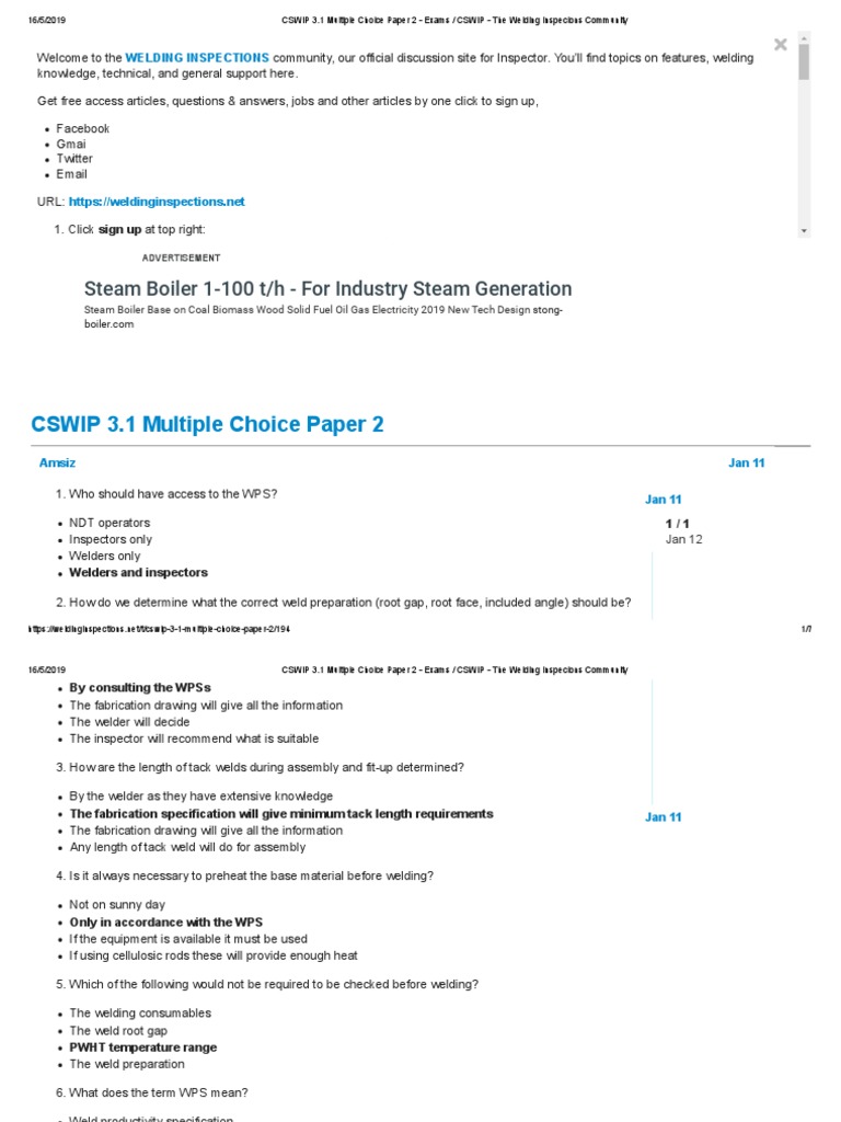 CSWIP 3.1 Exam Questions Guide | PDF | Welding | Construction