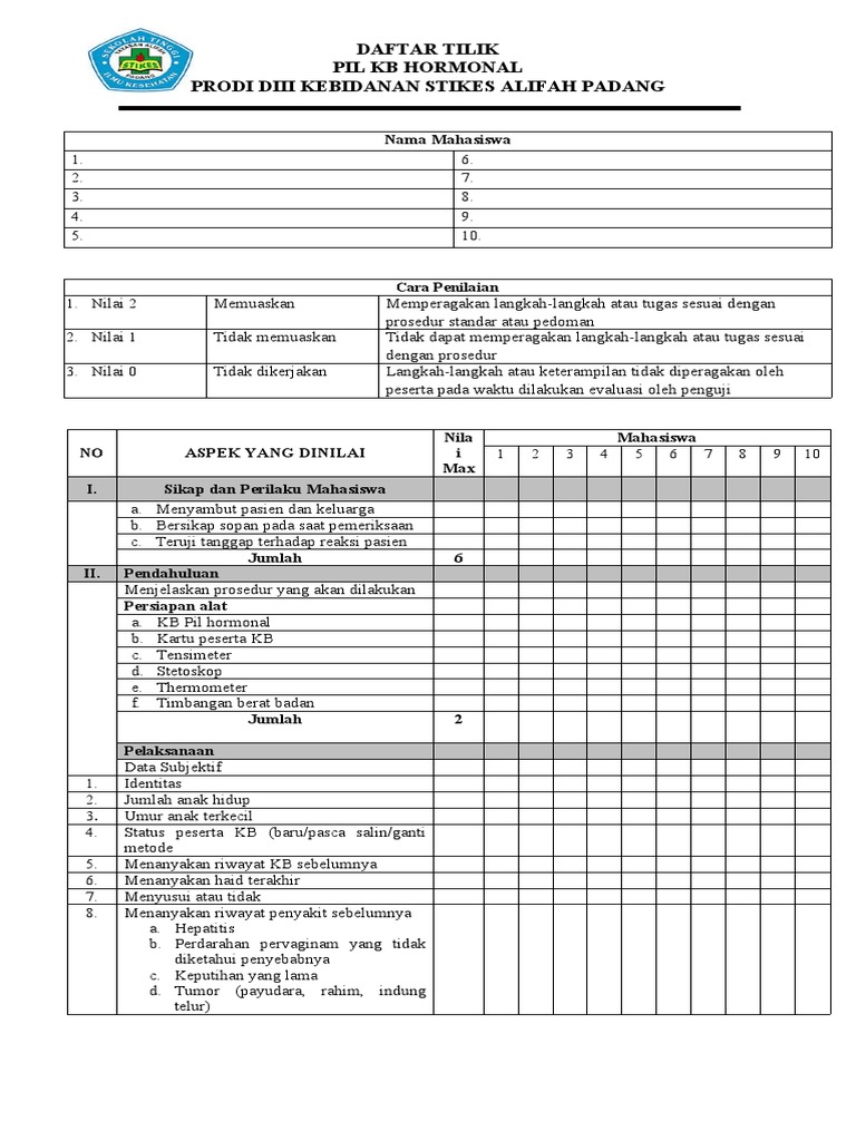 Daftar Tilik Pil KB | PDF