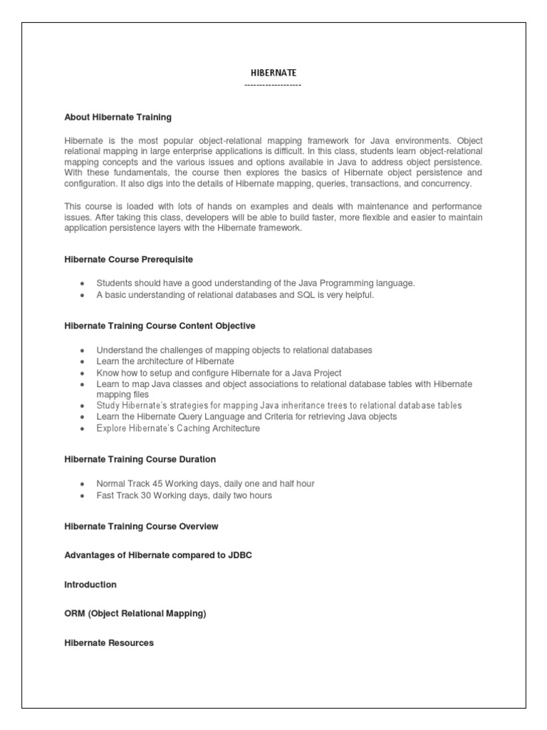 Hibernate Syllabus Pdf Computer Programming Application Software