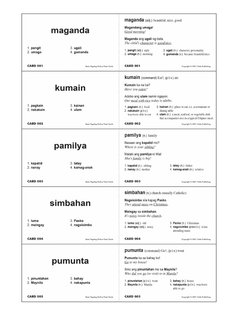 Basic Tagalog Flashcards | PDF