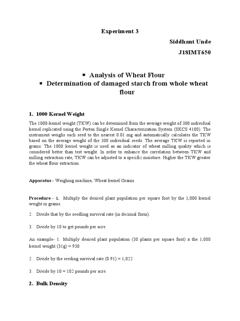Analysis of Wheat Flour Determination of Damaged Starch From Whole Wheat | PDF | Density | Gluten