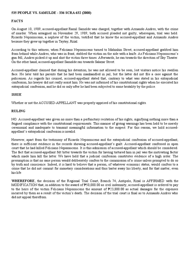 535 People vs. Samulde - 336 Scra 632 (2000) | PDF | Trials ...
